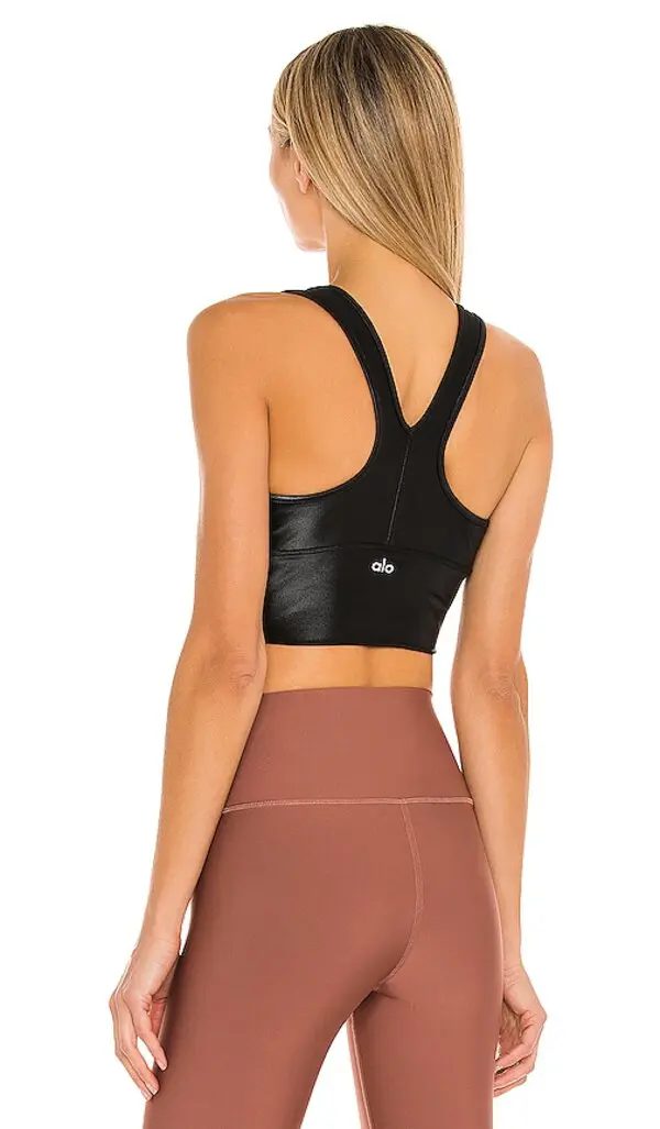 Alo Yoga Shine Wild Thing Bra In Black In Black Shine - 29% Off